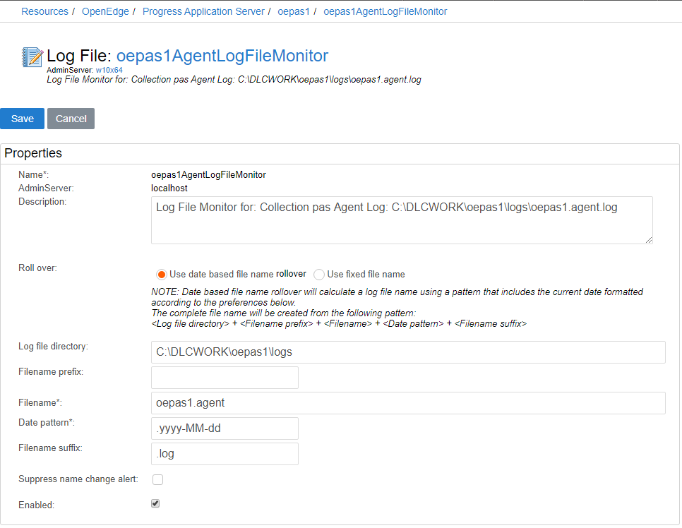 The PASOE Agent Log File Viewer default configuration is not aligned with the PASOE agent log ...
