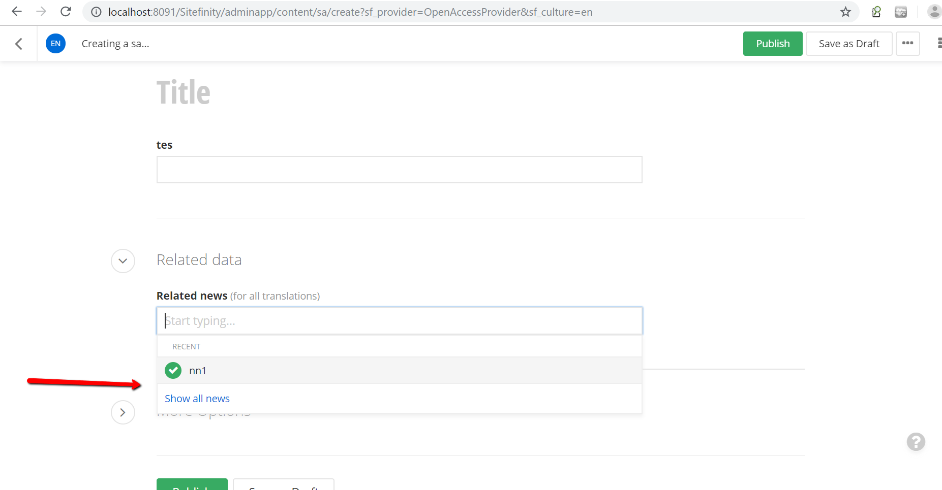 Adminapp Create New Item Option Missing In New Interface For The Related Data Field While