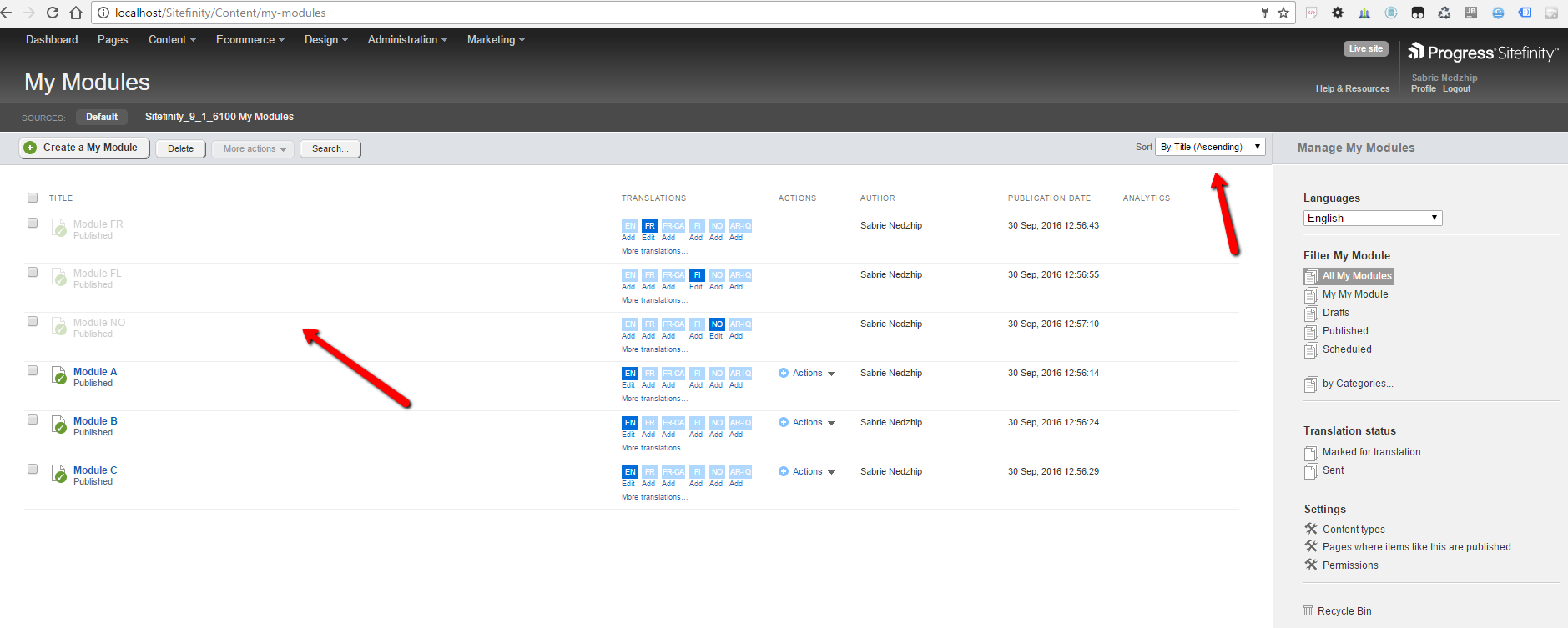 Unpublished translations of items show first when sorting by Title ASC in the backend grid ...