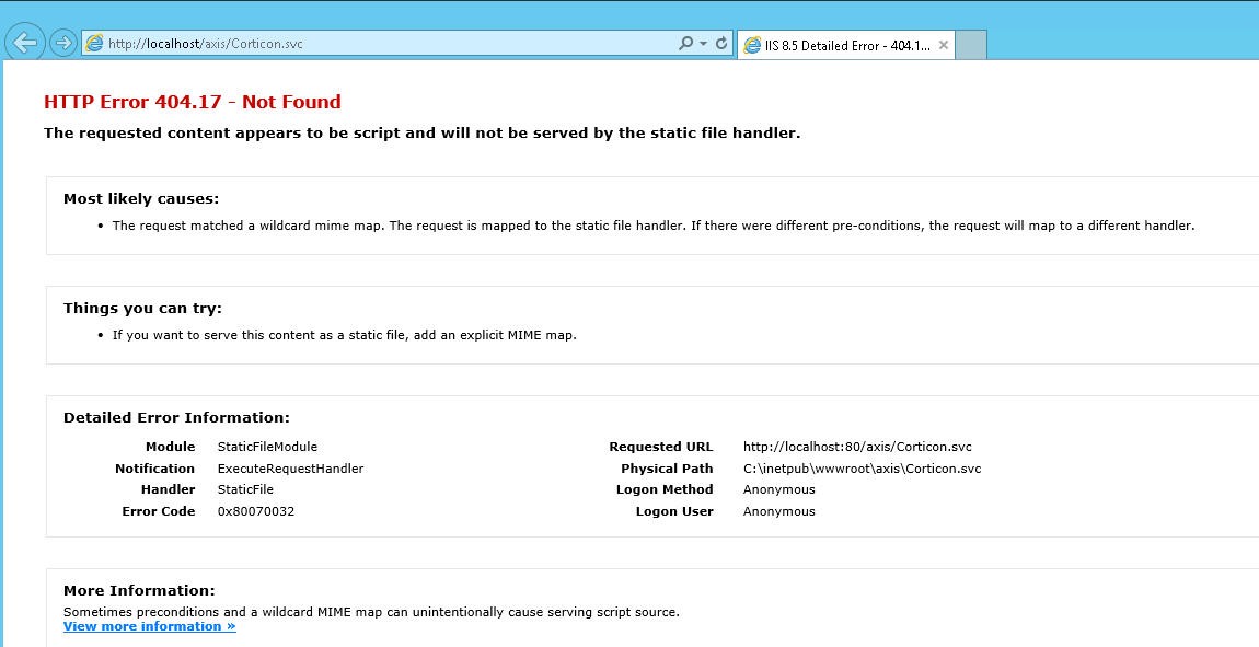 Unable To Add Net Server On Port 80 To Corticon Web Console In 55 On Windows Server 2012 R2 