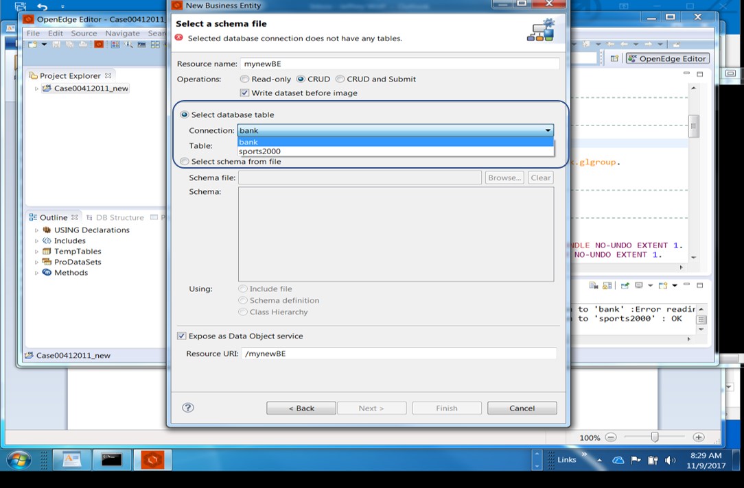 Select schema file form shows wrong database tables. - Progress Community