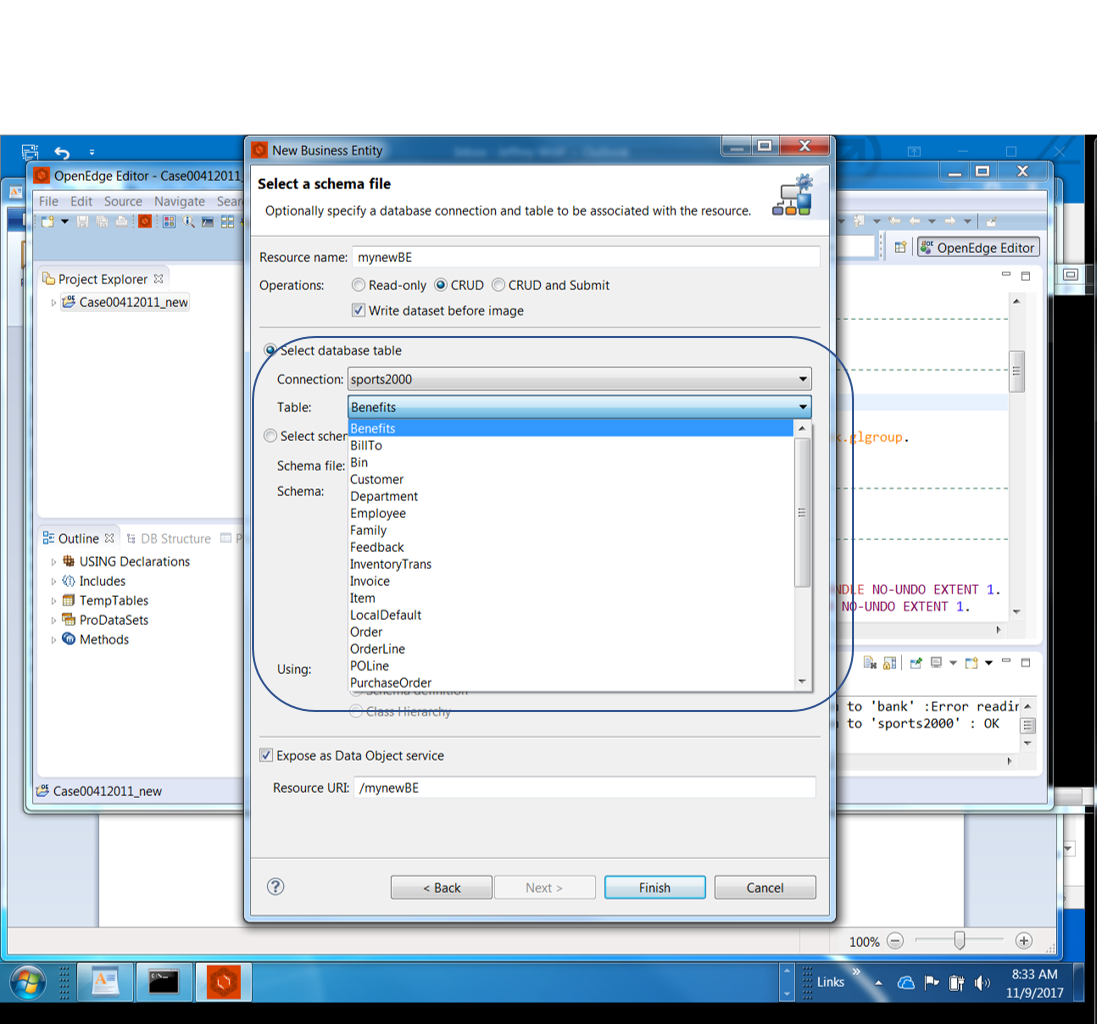 Select schema file form shows wrong database tables. - Progress Community