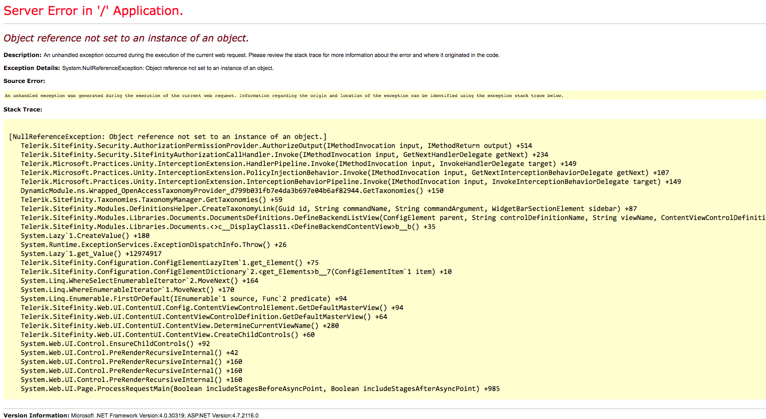 Server Error Application Object Reference Not Set To An Instance When Clicking On A