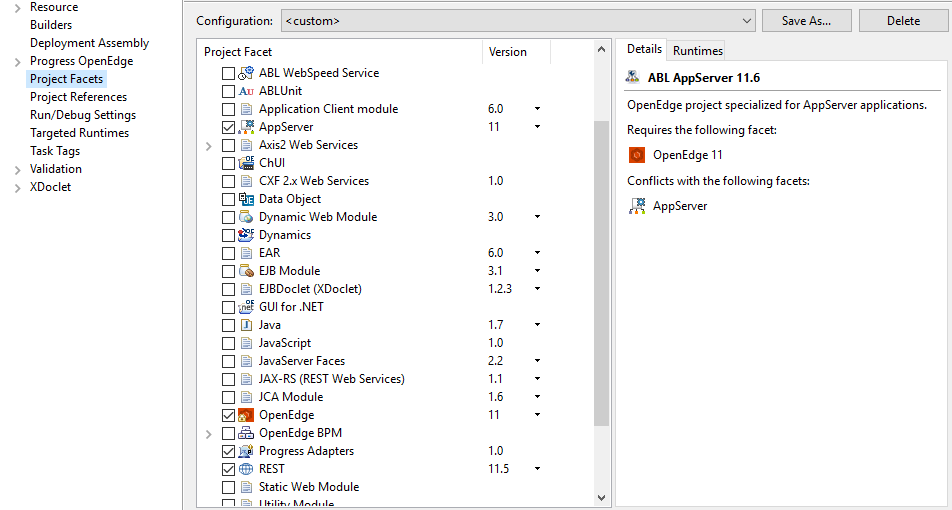 Openedge 11 Facet Conflicts With The Appserver Facet For Pdsoe Rest Service Projects