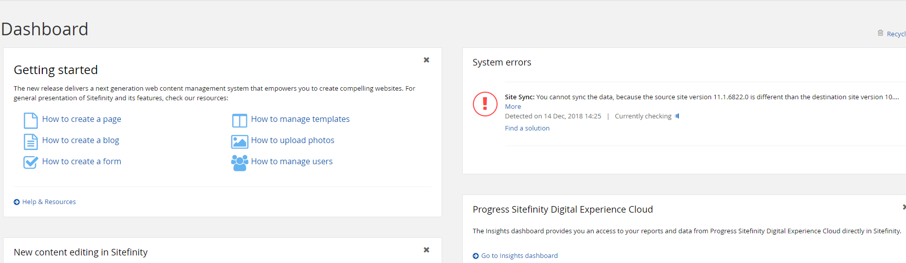 System status widget not rendering on Dashboard - Progress Community