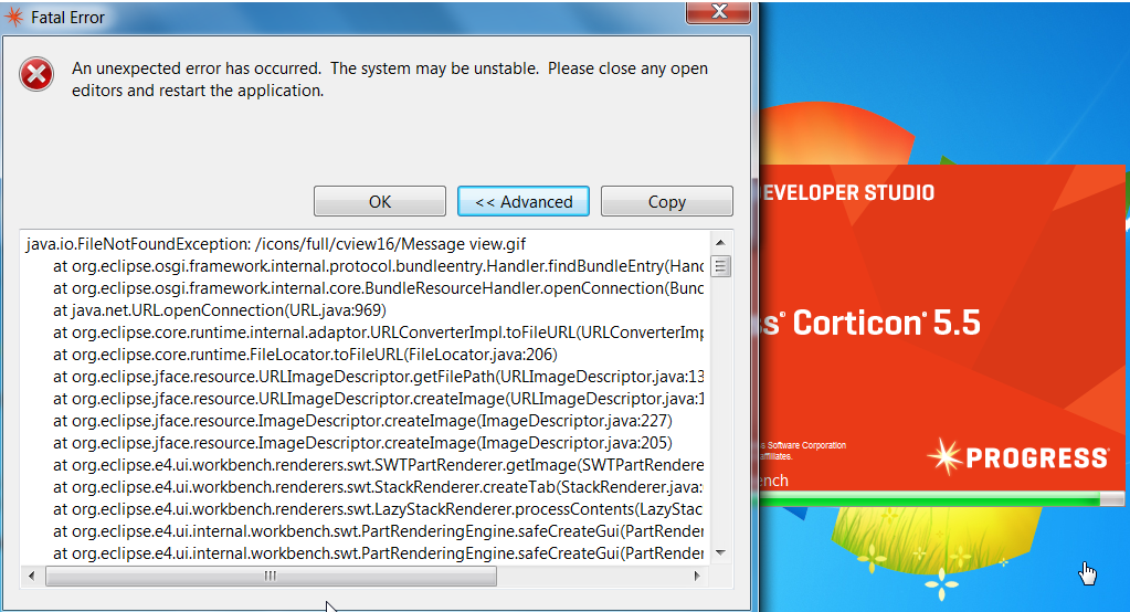 Corticon Studio returns java.lang.ClassCastException when setting "com.corticon.studio.swt ...