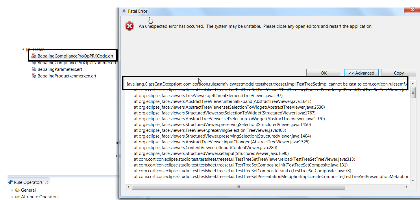 Corticon Studio returns java.lang.ClassCastException when setting "com.corticon.studio.swt ...
