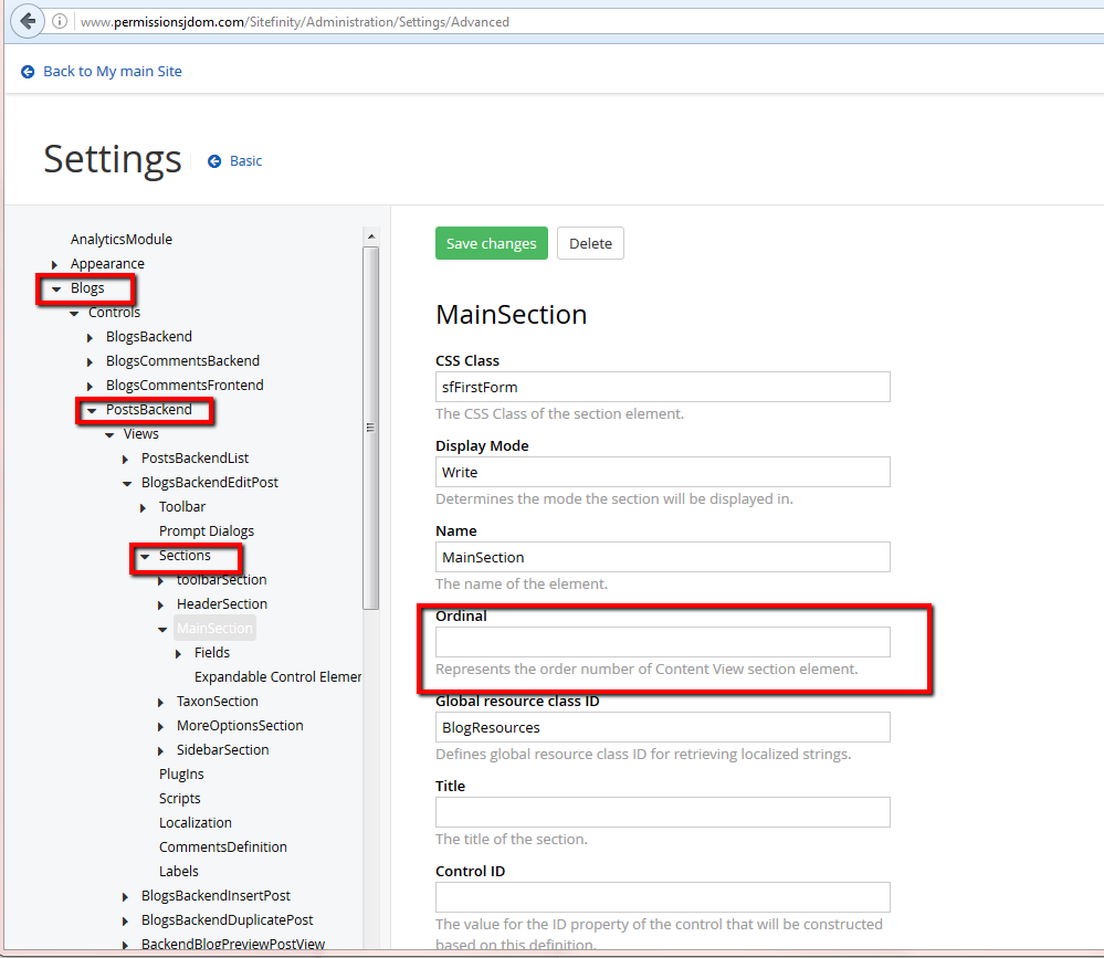 How to change the order of the field sections of the backend views - Progress Community