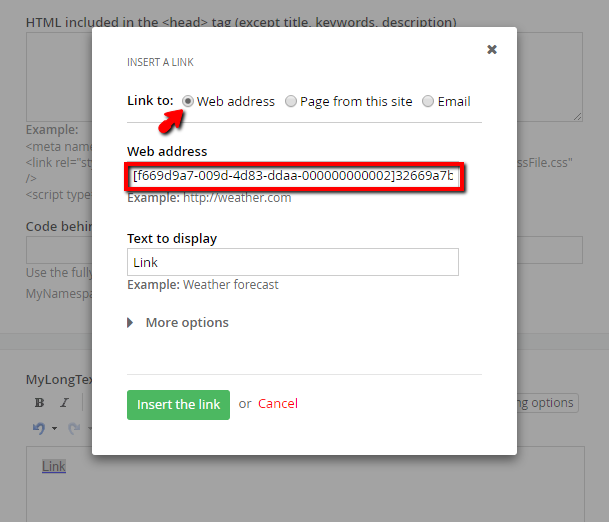 Hyperlink Manager does not persist the selected page in custom Long Text fields for pages ...