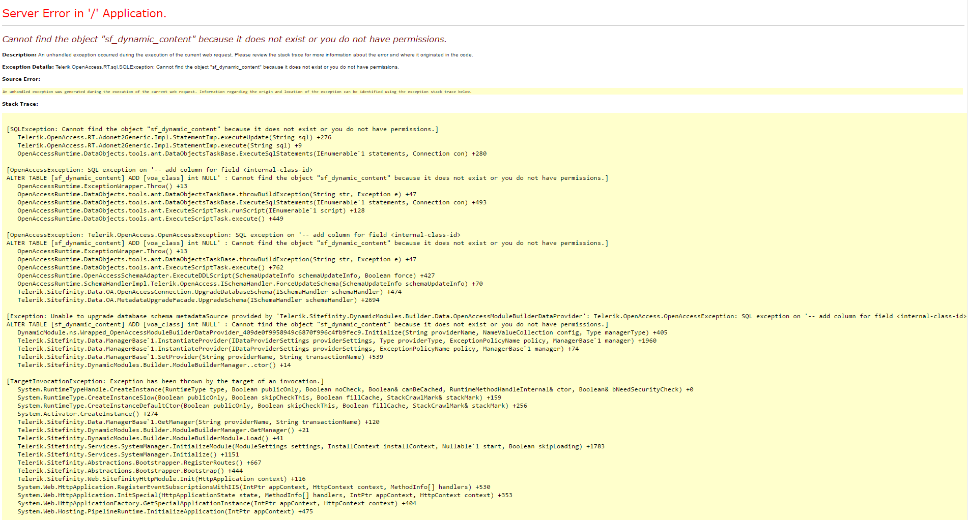 Cannot Find The Object Sfdynamiccontent Because It Does Not Exist Or You Do Not Have 