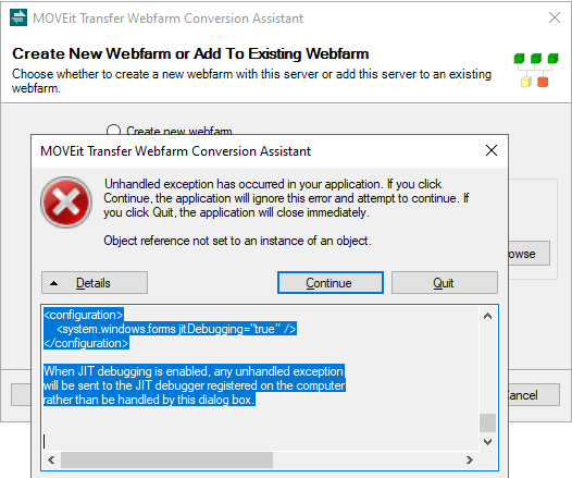 Webfarm Conversion Assistant Throws Unhandled Exception Progress Community 9932
