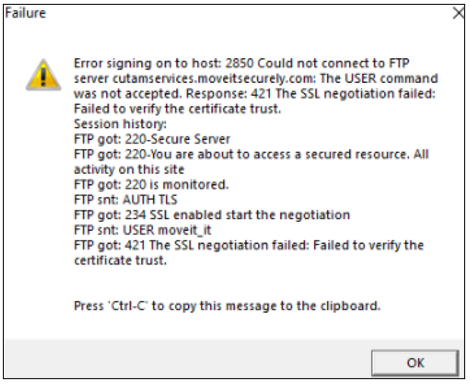 MOVEit Transfer - Cannot Connect via FTPS Using Client Certs (421 The SSL negotiation failed ...